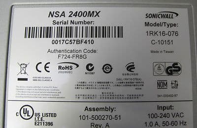 SonicWall 2400MX 2400 MX Network Security Appliance NSA 1RK16-076 Firewall