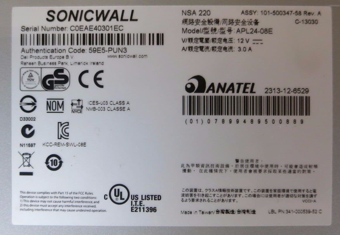 SONICWALL NSA 220 APL24-08E - Network Security Appliance Firewall AC ...