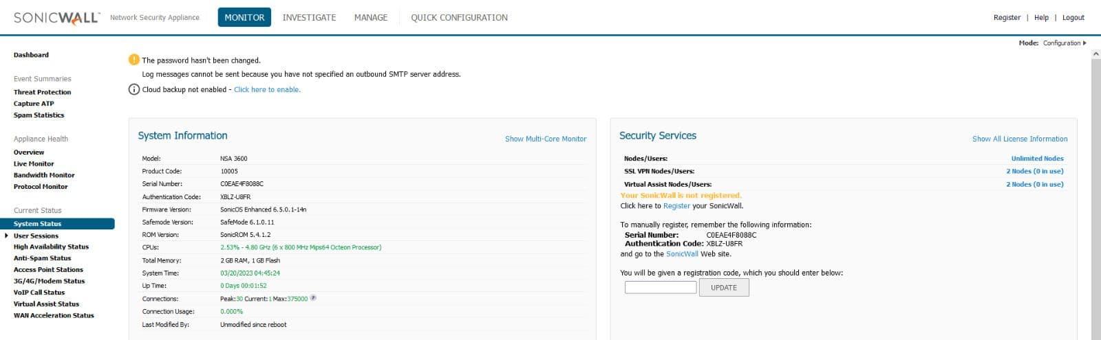 SonicWALL NSA 3600 1U Network Security Appliance 18-Port Firewall 1RK26-0A2