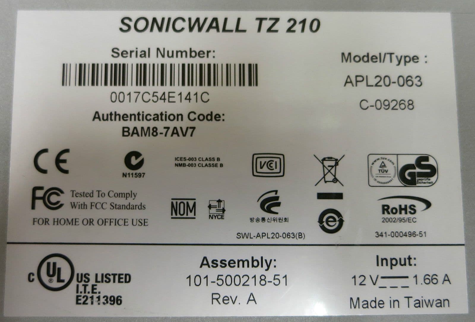 SonicWALL TZ 210 TZ210 Network Security Appliance Firewall APL20-063 PSU
