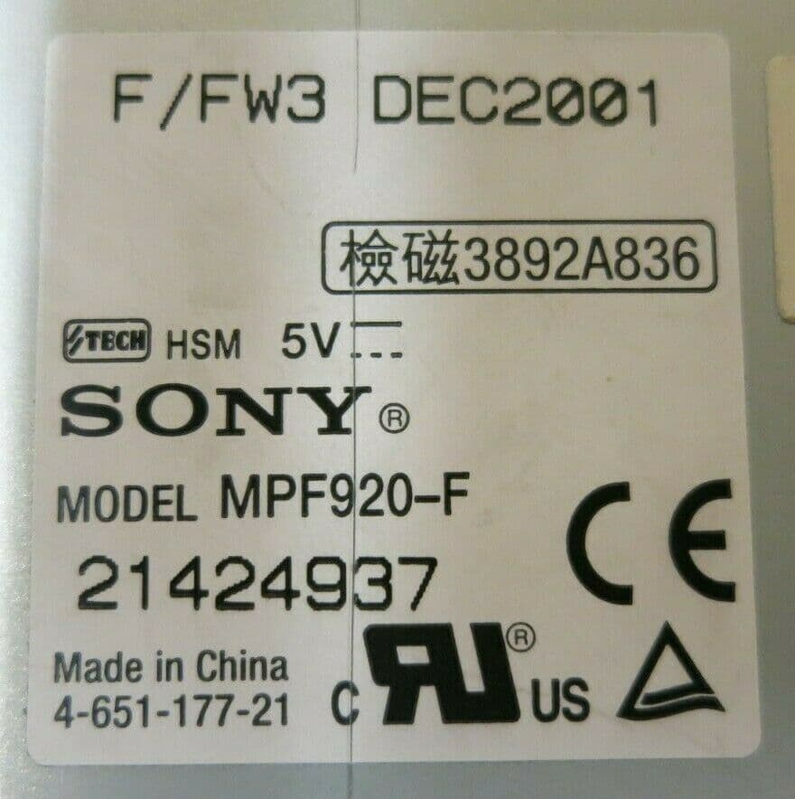 Sony MPF920-F Black Bezel Internal Desktop PC 1 44MB 3 5" Floppy Disk Drive