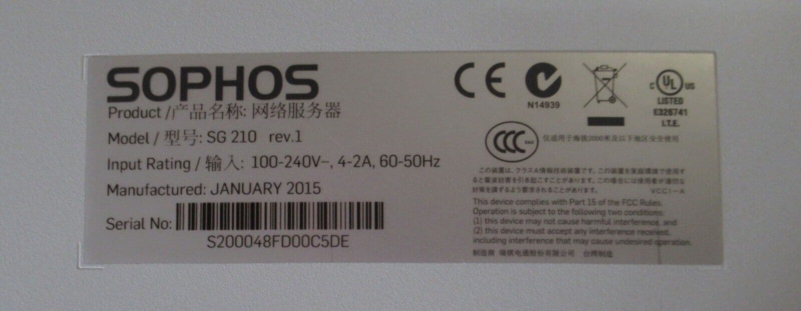 Sophos SG 210 Firewall Network Security Appliance 6x Gigabit Ethernet ...