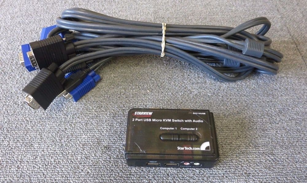 Starview 2 Port Black USB Micro KVM Switch Kit With Audio With Cables ...