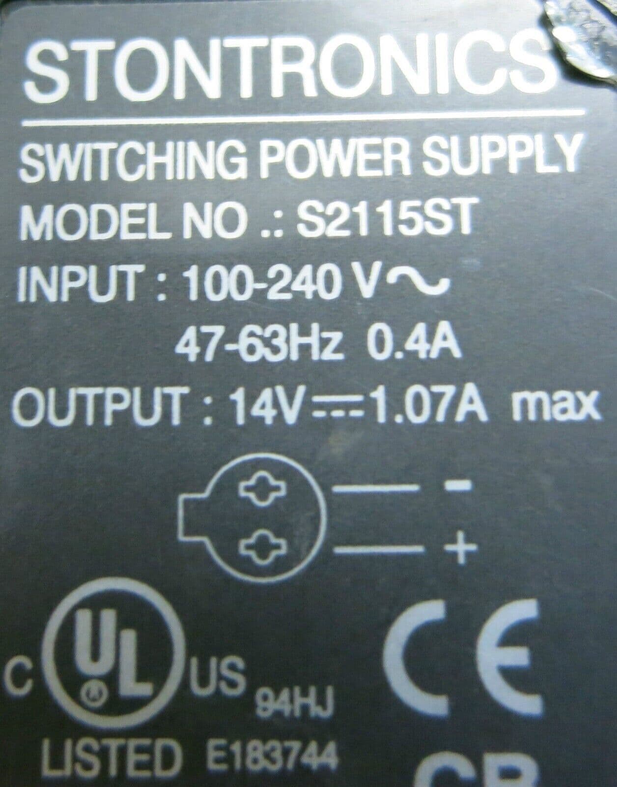 Stontronics S2115ST Switching Mains Power Adapter/Charger 14V 1 07A