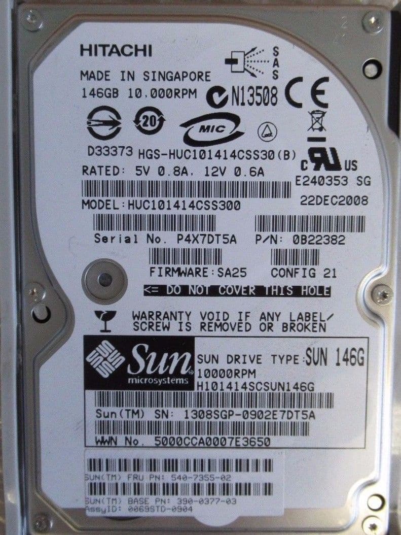 Sun Hitachi 146GB 10k SAS 2 5" SCSI Internal Hard Drive 540-7355-02 390 ...