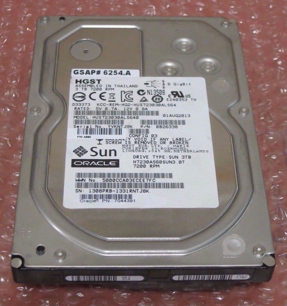 Sun Oracle 7044391 3TB 7 2K SAS Hard Disk Drive 7021037 For DE2-24C Storage HGST