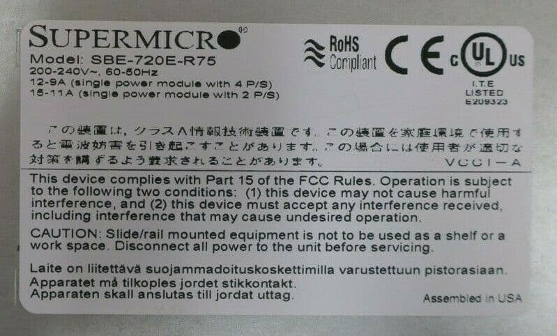 Supermicro SuperBlade 7U CTO 10-Slot Enclosure SBE-720E-R75 10x SBI ...
