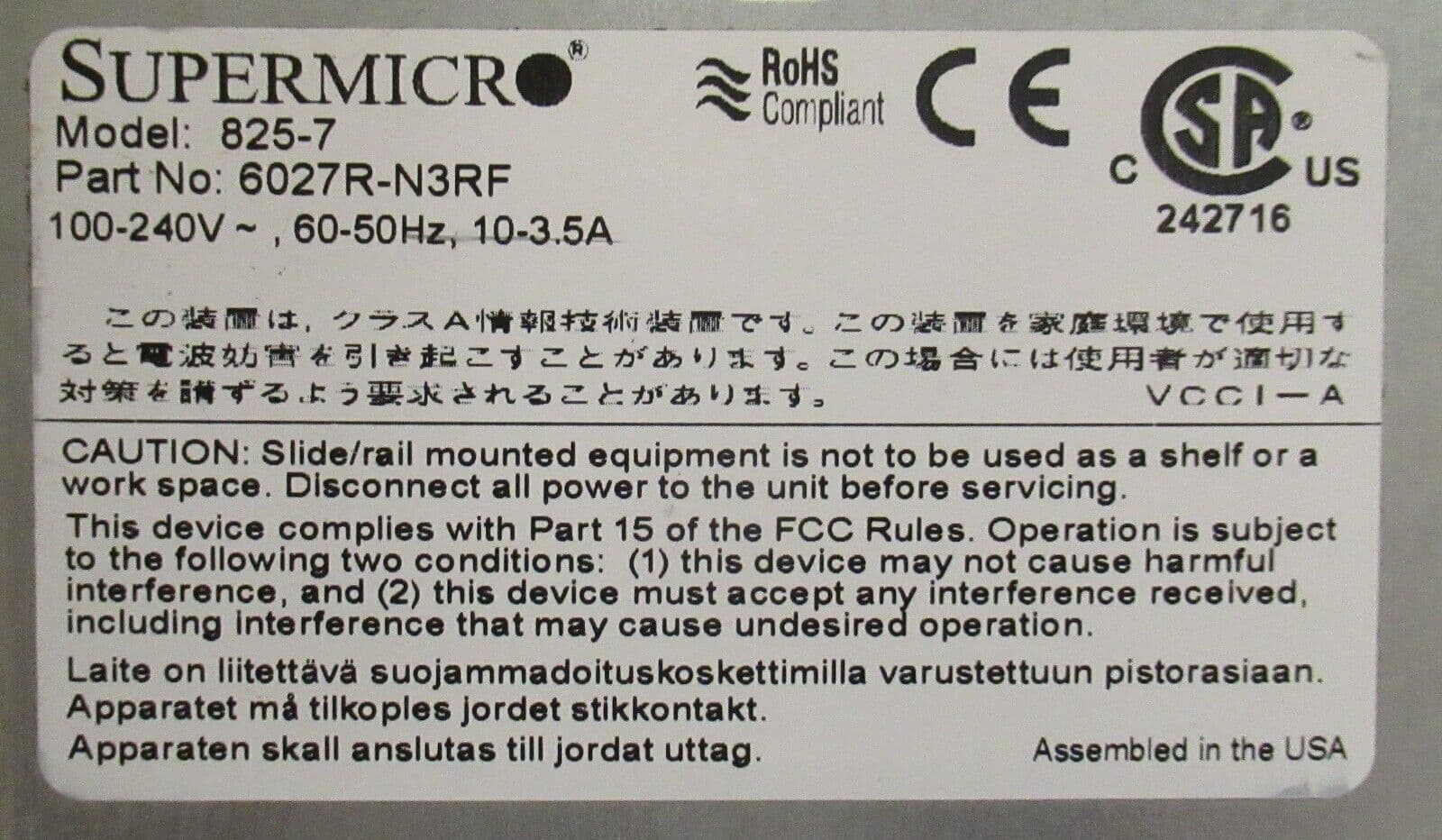 Supermicro SuperServer 6027R-N3RF 825-7 8x 3 5" Bay CTO 2U Server