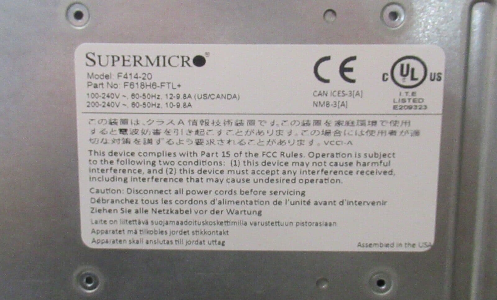 Supermicro SuperServer F618H6-FTL 4x Node 8x Intel CPU 4U Rackmount Server
