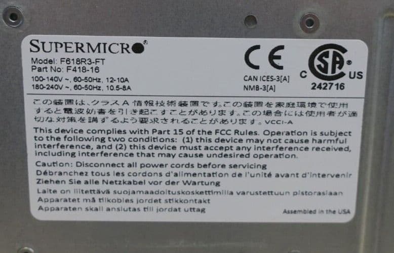 Supermicro SuperServer F618R3-FT CSE-418 8-Node Server X10DRFF CTO No ...