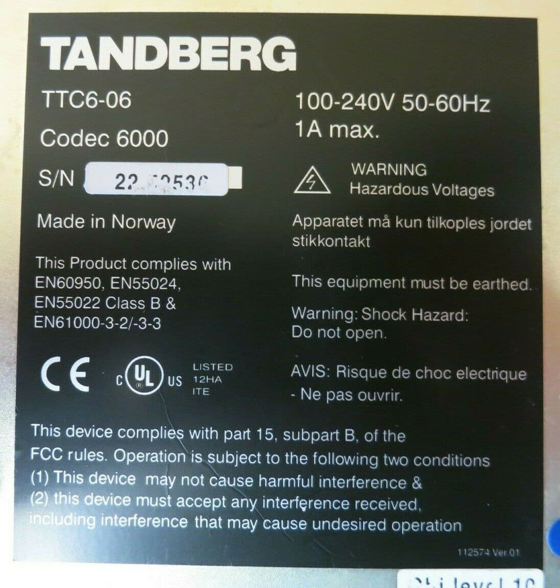 Tandberg Codec 6000 TTC6-06 TelePresence Conferencing System Front ...