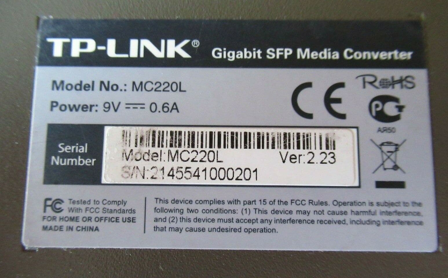 TP-Link MC220L External 1000Base-T Gigabit SFP Ethernet Media Converter with SFP