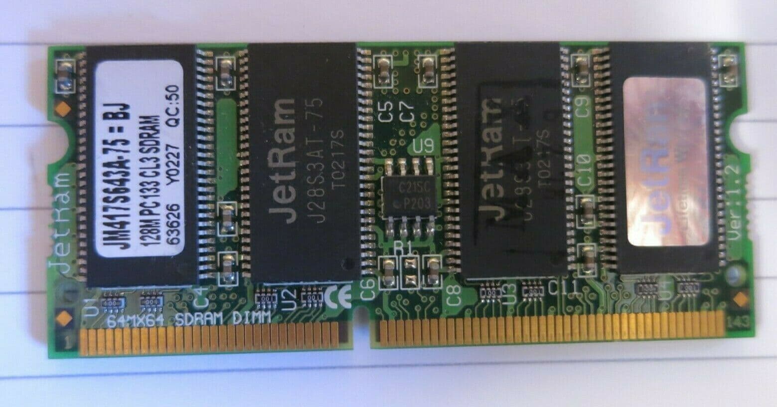 Transcend JetRam JM417S643A-75 BJ 128MB SDR SDRAM 144pin SO-DIMM PC133 ...
