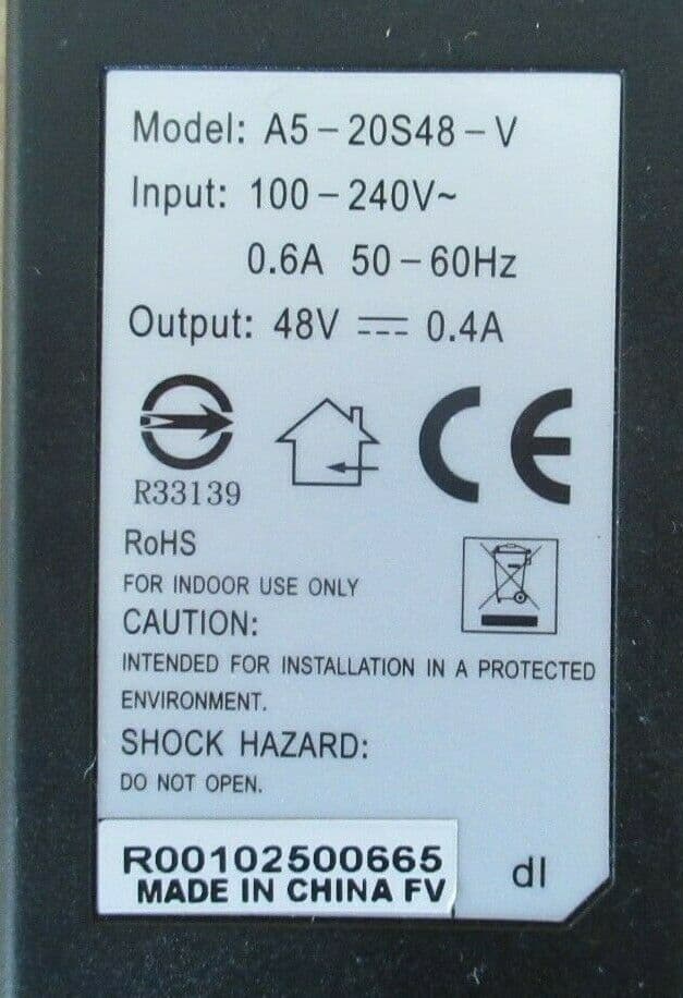 Unbranded MPW A5-20S48-V 48V 0 4A Power over Ethernet Adapter PoE