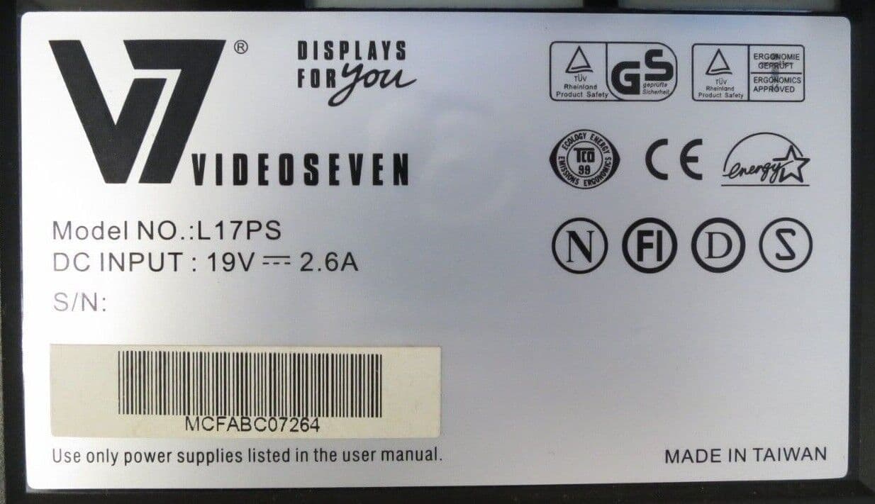 VideoSeven L17PS 17" Silver LCD 1280 x 1024 Flat Screen PC Monitor VGA