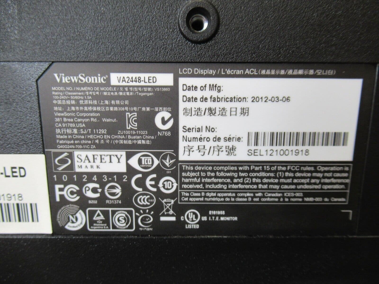 ViewSonic VA2448-LED VS13860 24" LCD TFT LED HD Widescreen Monitor VGA ...