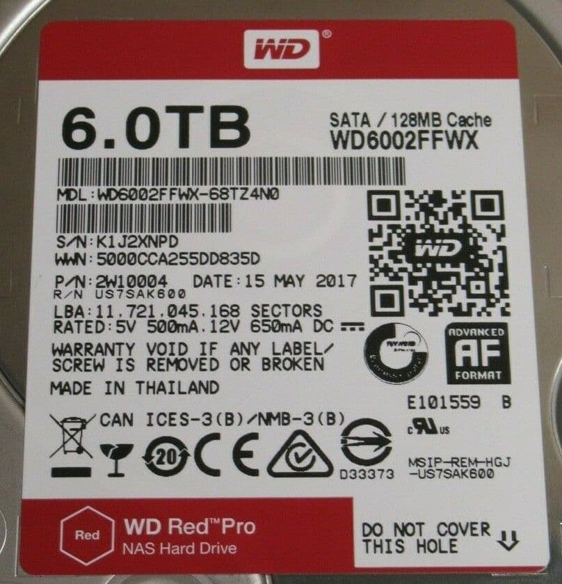 Western Digital WD Red Pro WD6002FFWX 3 5" 6TB 7 2K NAS SATA 128MB Hard ...
