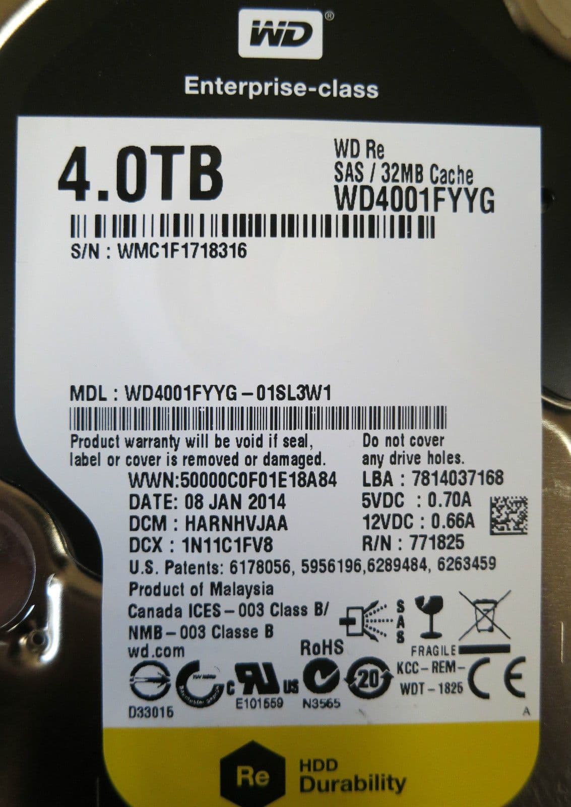 Western Digital WD4001FYYG Hard Drive RE 4TB SAS 32MB Cache 3 5" 7 2K ...