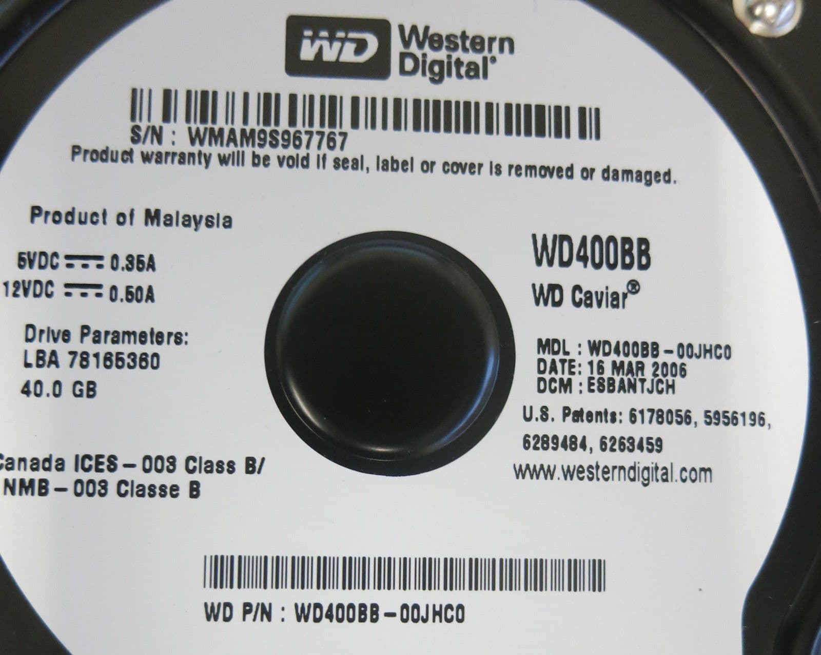 Western Digital WD400BB-00JHC0 40GB 72K 3 5" Caviar PATA Hard Disk Drive