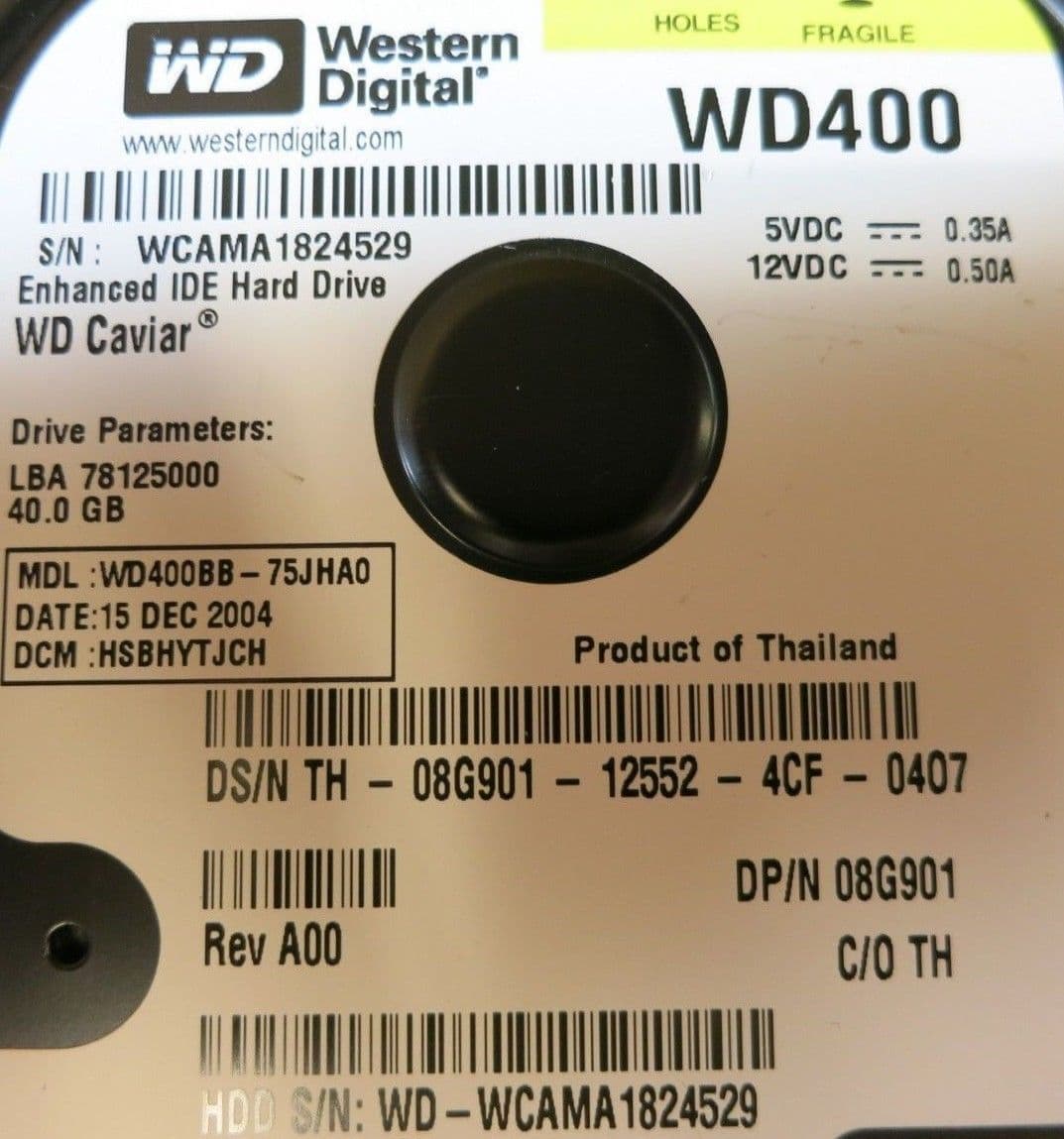Western Digital WD400BB-75JHA0 08G901 Caviar 40GB 7200RPM 2MB Internal HDD
