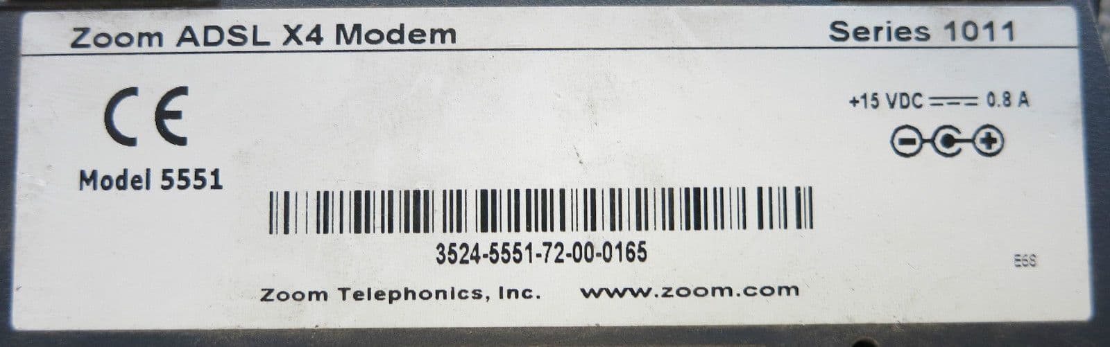 Zoom 5551 Series 1011 Ethernet USB ADSL x4 Modem With AC Power Adapter