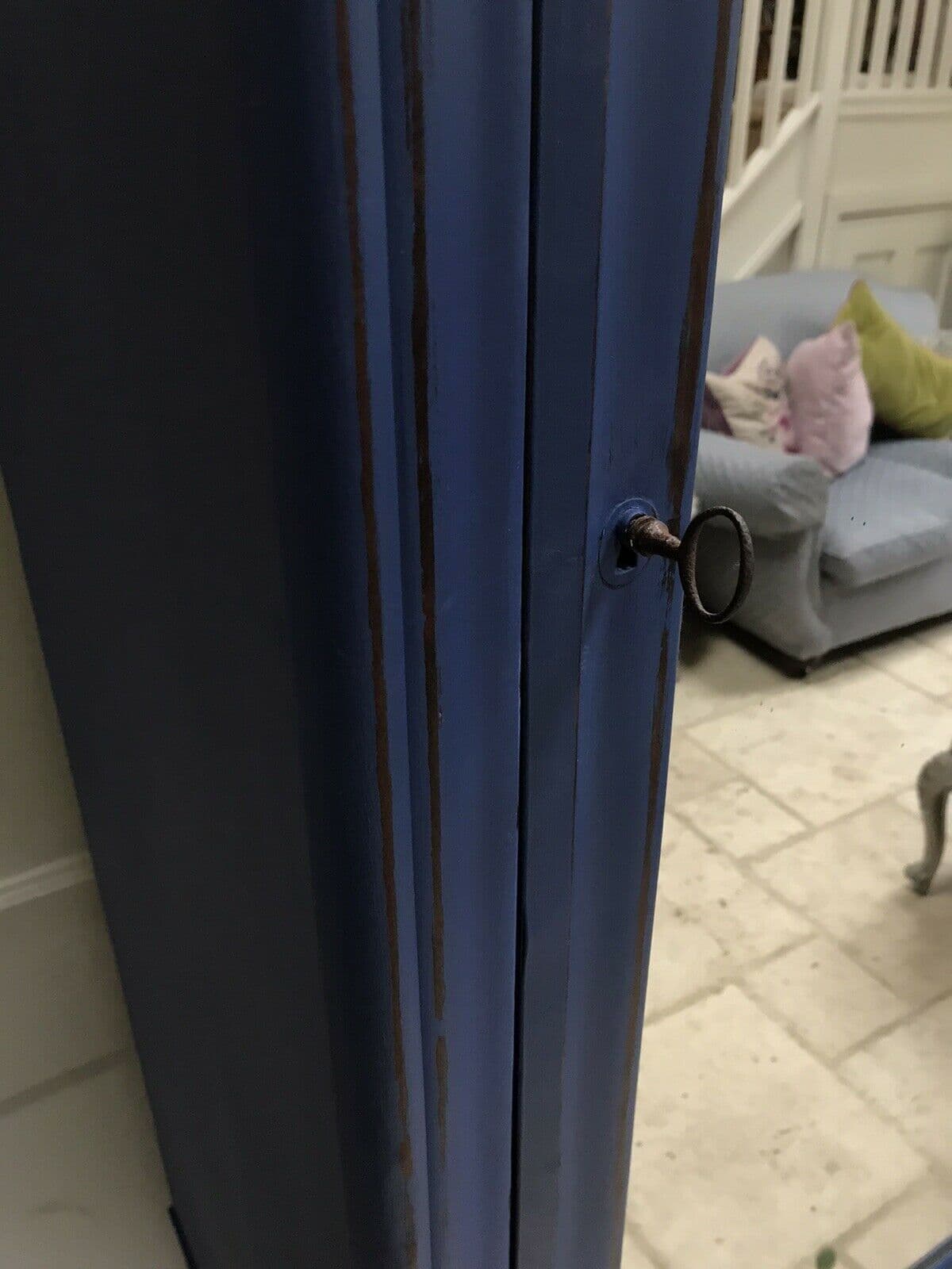 Antique French Single Mirrored Painted Blue Armoire Wardrobe Hall Cupboard