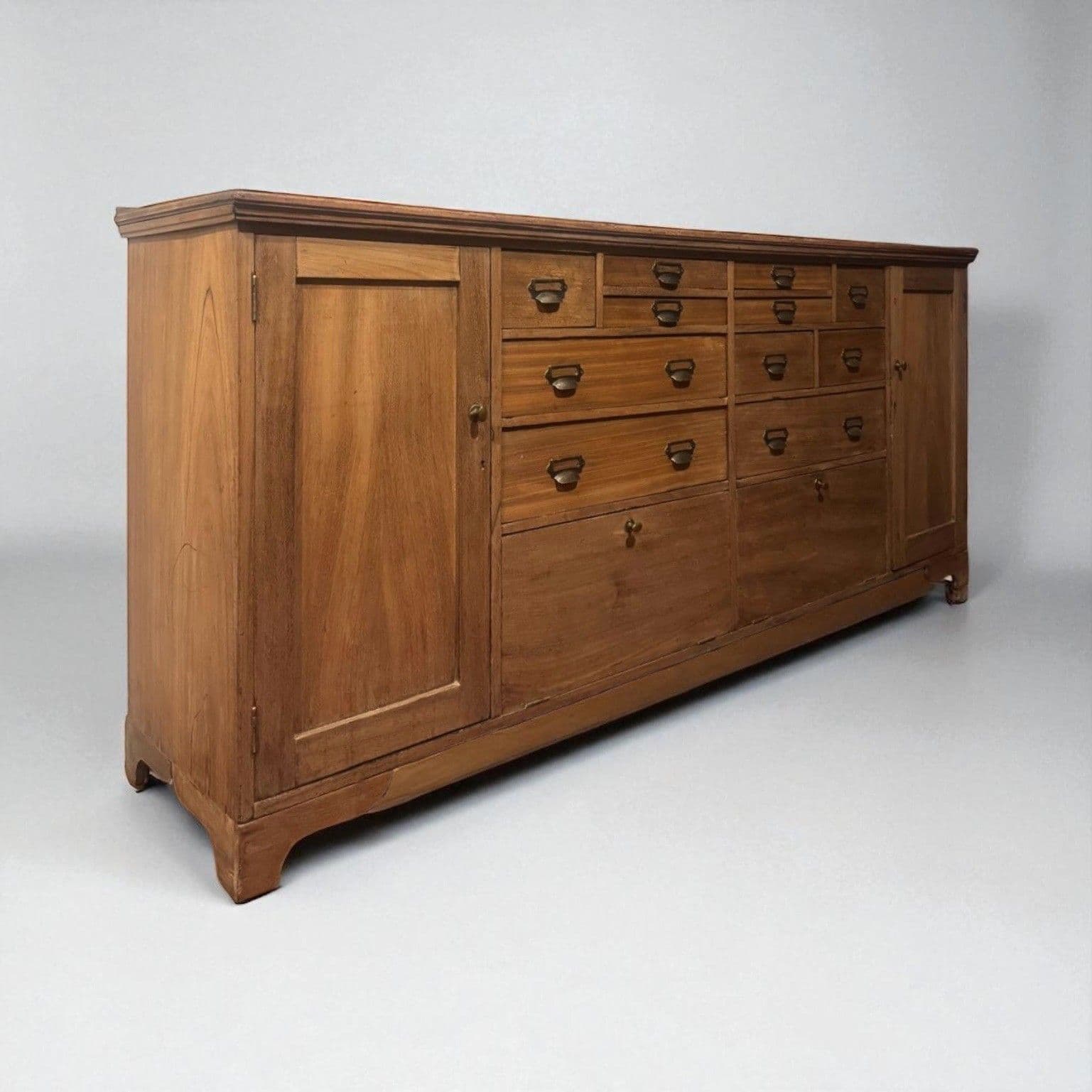 Huge Antique Edwardian Stripped Mahogany Apothecary Sideboard Shop Counter