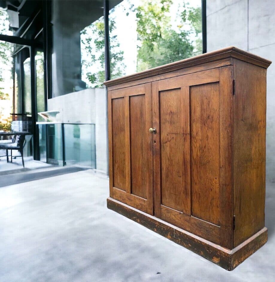 Large Antique Solid Oak School Cupboard Hall Larder Kitchen Cabinet