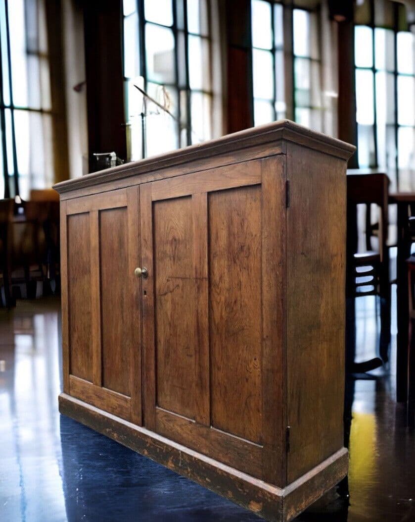 Large Antique Solid Oak School Cupboard Hall Larder Kitchen Cabinet