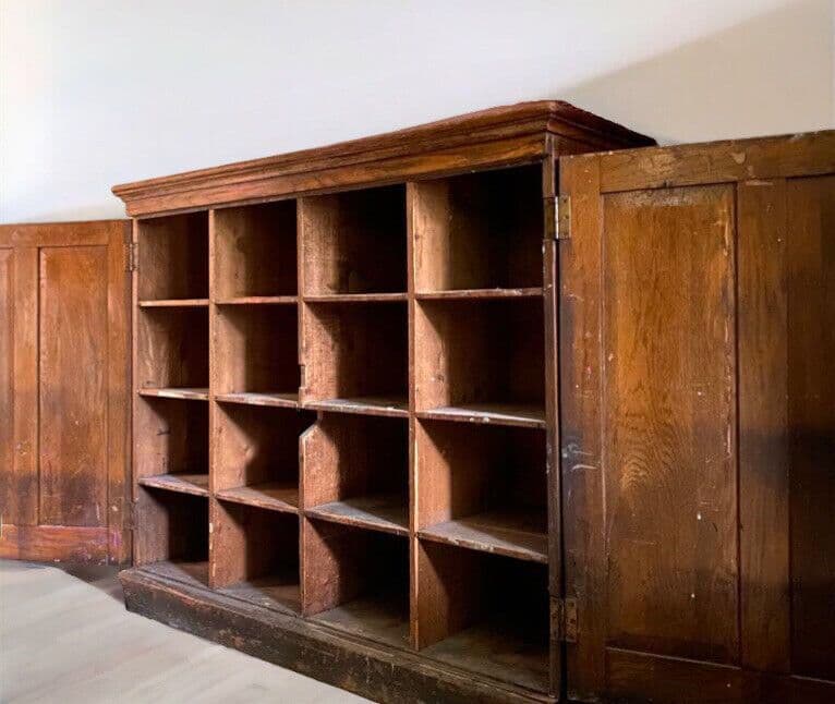 Large Antique Solid Oak School Cupboard Hall Larder Kitchen Cabinet