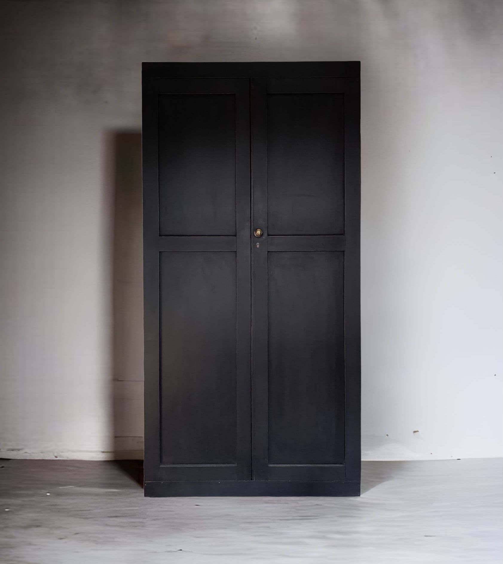 Large Vintage Black Painted School Hall Larder Linen Kitchen Cupboard