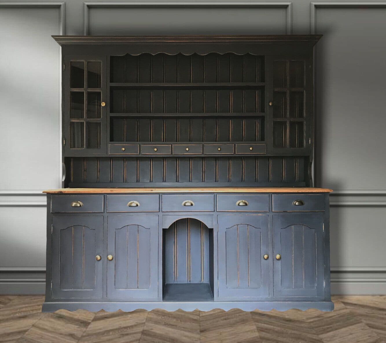 Vintage Pine Navy Painted Glazed Welsh Dresser Kitchen Cabinet ...