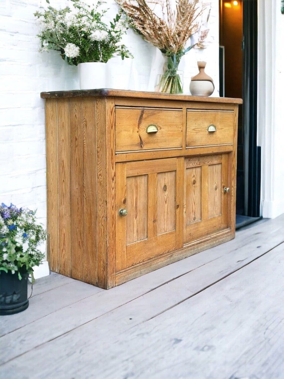 Vintage Rustic Solid Pine Sideboard Cupboard Server Dresser Base