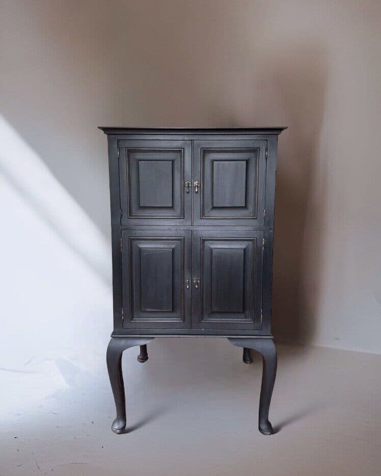 Vintage Solid Mahogany Lift Top Black Painted Music Stereo Cupboard Cabinet