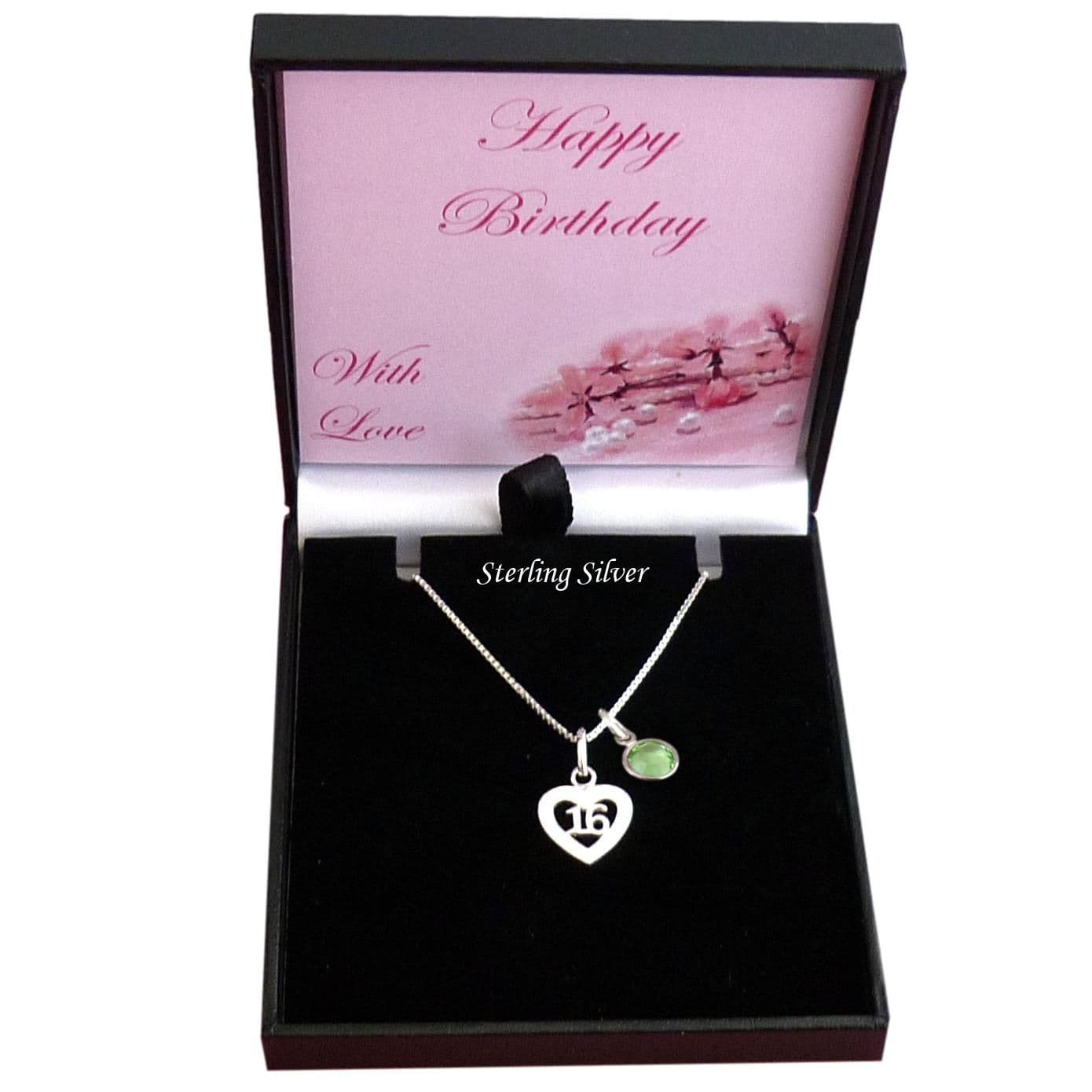 16th Birthday Necklace with Birthstone, Sterling Silver | Jewels 4 Girls