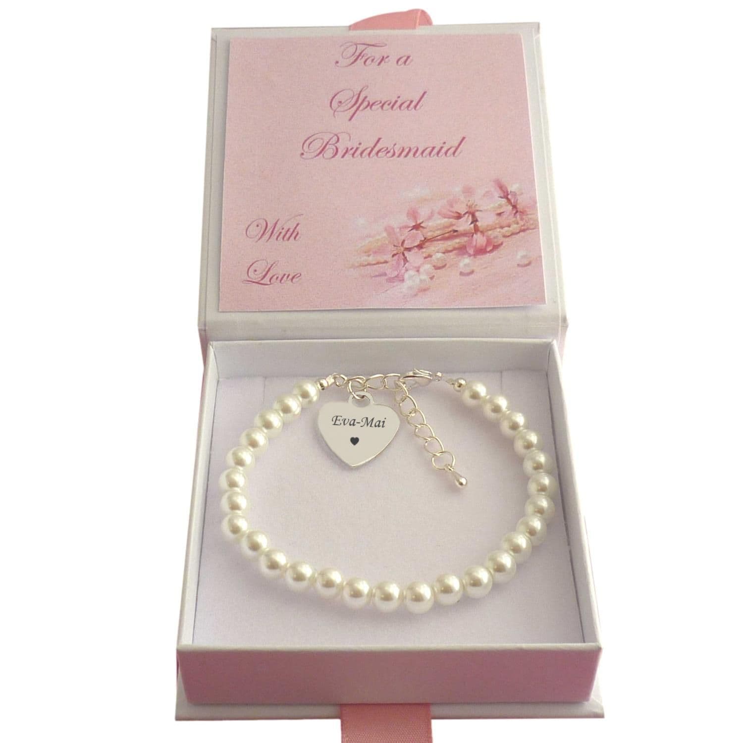 Personalised Engraved Heart Pearl Bracelet Jewels 4 Girls