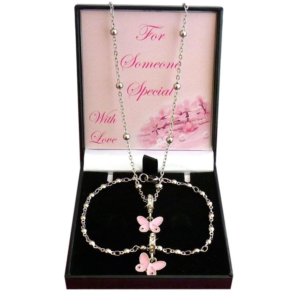 Delicate Pink Butterfly Jewellery Set for Girls | Jewels 4 Girls