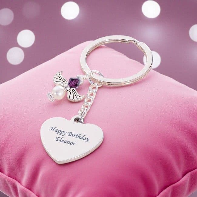 Birthstone Angel Keyring with Engraving | Jewels 4 Girls