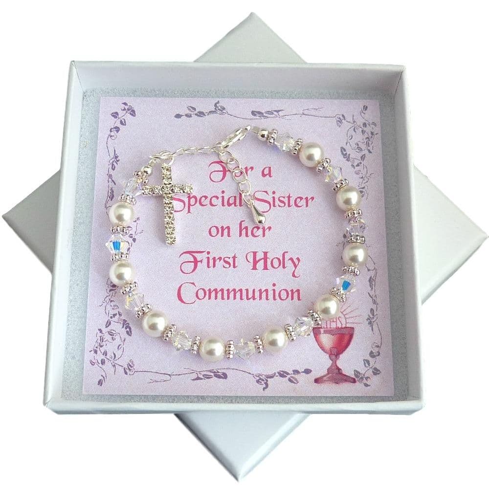 First Holy Communion Bracelet with Sparkly Cross | Jewels 4 Girls