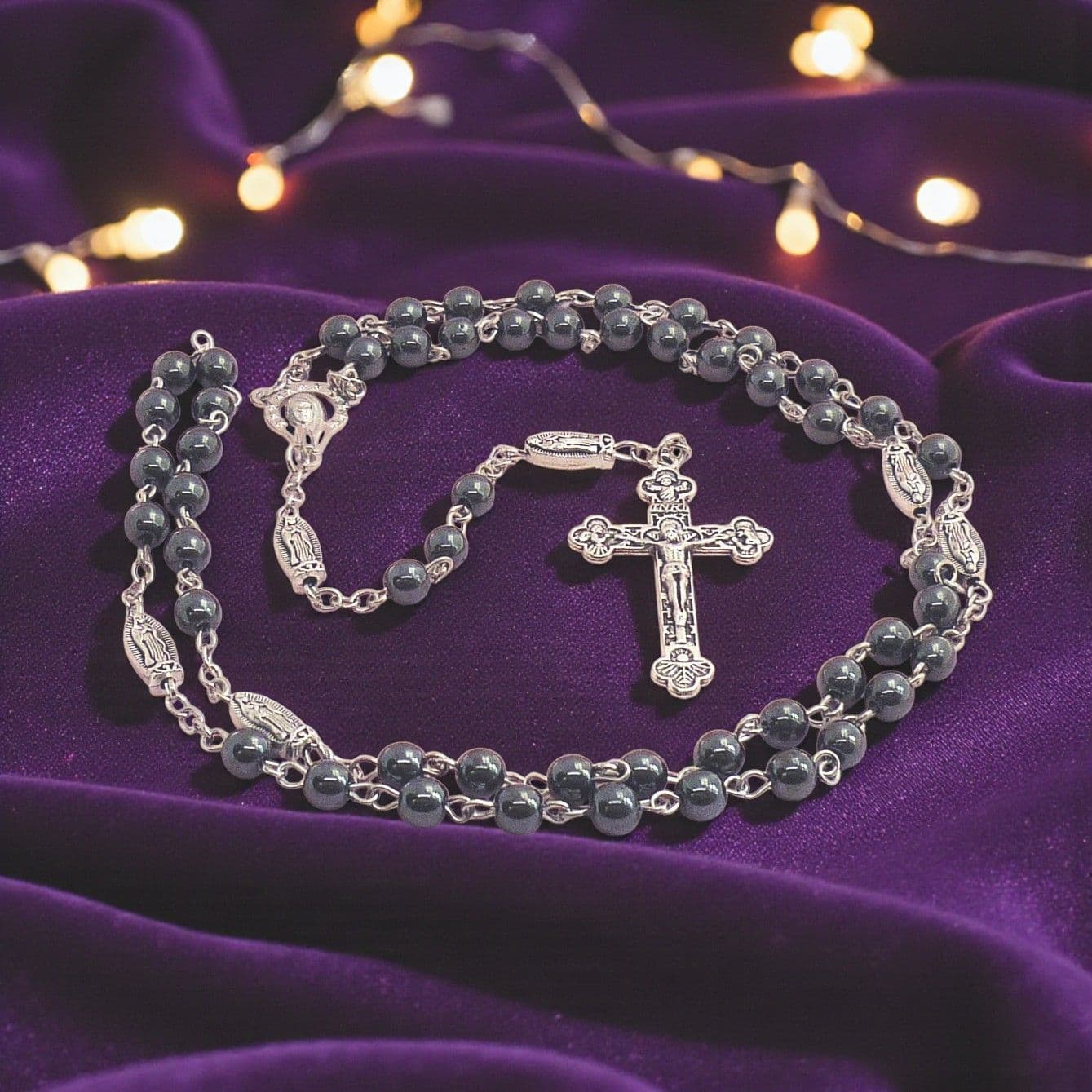 First Holy Communion Hematite Rosary Beads, Gift for a Boy | Jewels 4 Girls