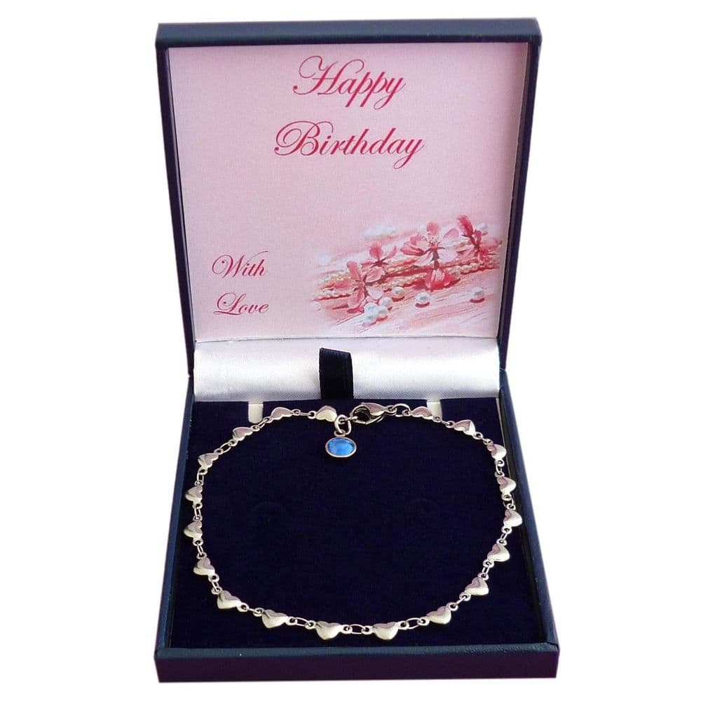 Happy Birthday Birthstone Bracelet with Heart Link Chain | Jewels 4 Girls