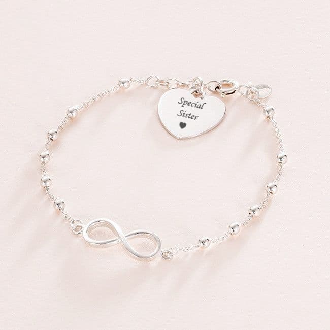 Infinity Link Bracelet for Special Sister Stg Silver with Engraving