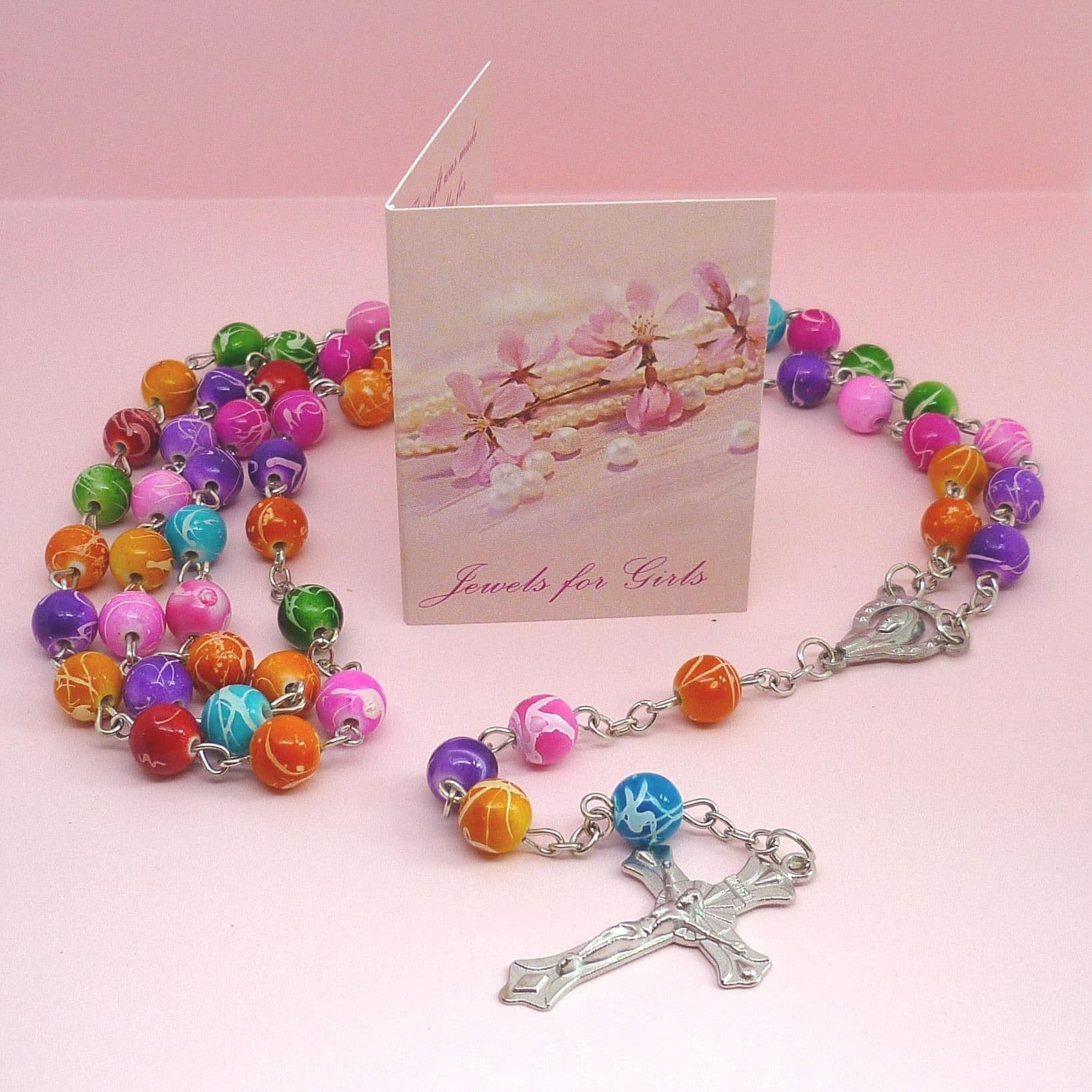 Multi Coloured Rosary Beads, Virgin Mary Centrepiece, Crucifix Cross ...