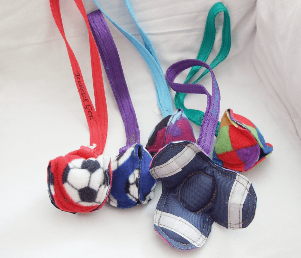 JEWLNICK GEM BALL with or without Squeakers ON A CUSHION WEBBING HANDLE