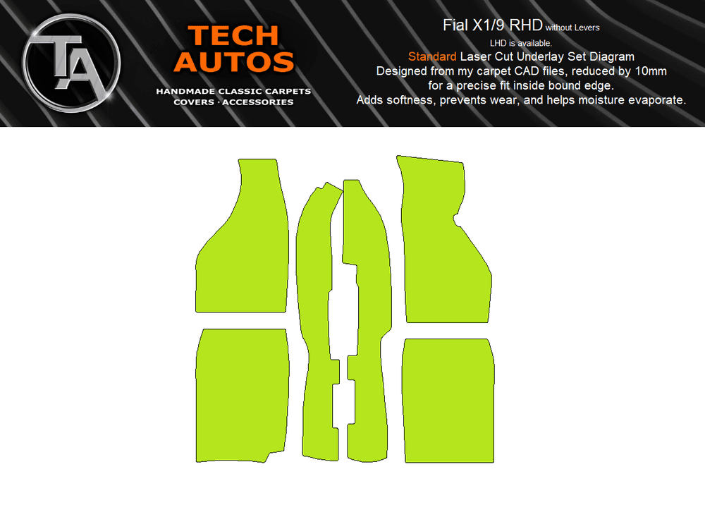 Classic Car Underlay & Sound Proofing Set Made to Order for for Fiat X1/9