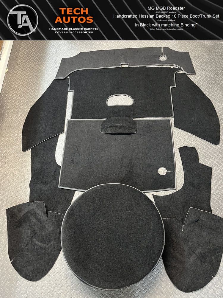 MGB Roadster Handmade Trunk/Boot 4 or 10 Piece Set Tufted Deep Pile