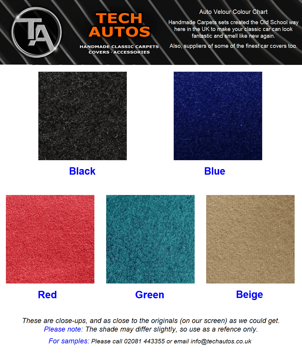 Volkswagen Caddy Mk1 Carpet Set in Auto Velour Handmade to Order