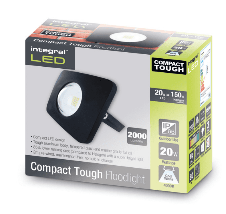 20W COMPACT TOUGH FLOODLIGHT IP65 & x28;Black& x29;