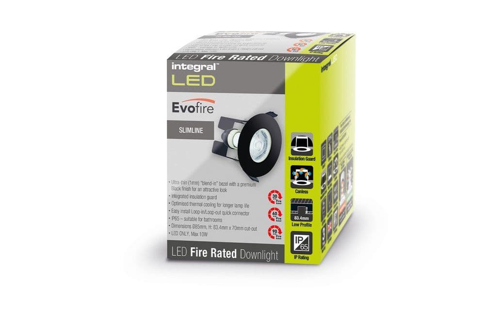 EVOFIRE FIRE RATED DOWNLIGHT 70MM CUTOUT IP65 BLACK ROUND GU10 HOLDER ...