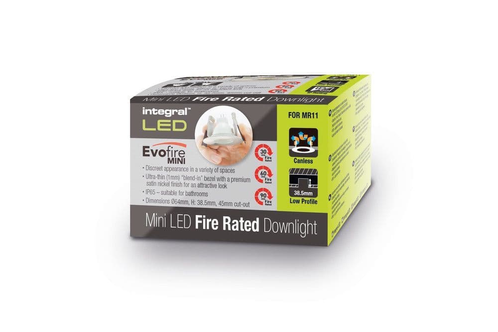 EVOFIRE MINI FIRE RATED DOWNLIGHT 45MM CUTOUT IP65 SATIN NICKEL ROUND ...